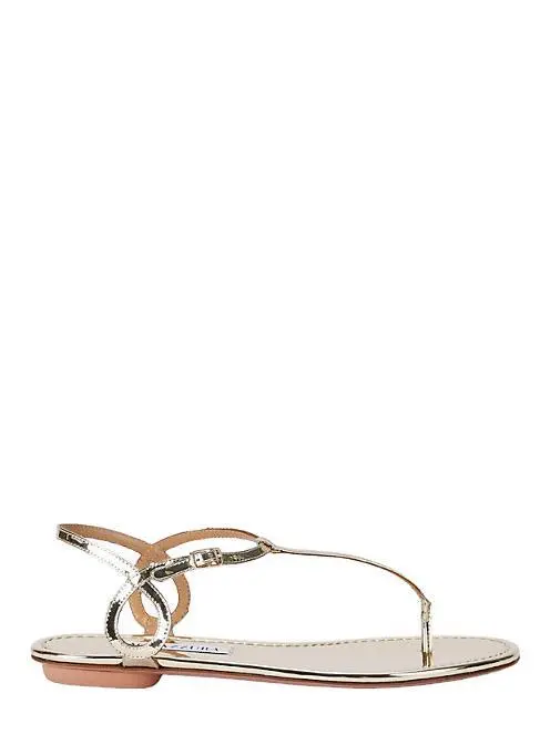 AQUAZZURA Almost Bare Flat Leather Sandals - Gold