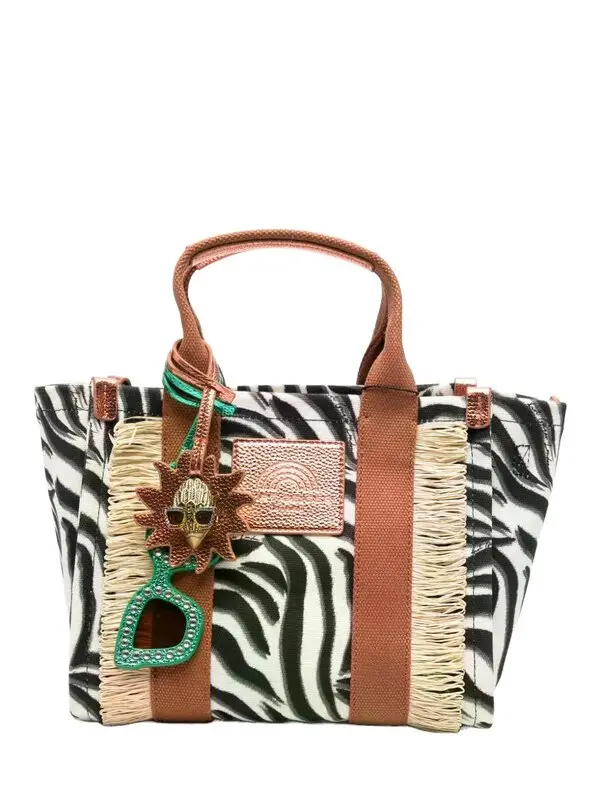 Kurt Geiger Small Zebra-print Fringed Tote Bag - White