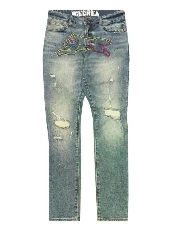 ICECREAM Distressed Five-pocket Jeans - Blue