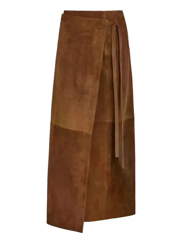 Nour Hammour Suede Wrap Midi Skirt - Brown