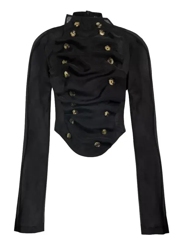 A.W.A.K.E. Mode Bib-front Structured Blouse - Black