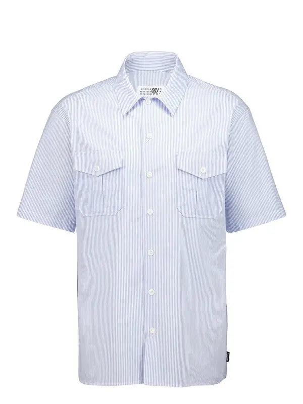 MAISON MARGIELA Light Striped Cotton Short Sleeve Shirt - Blue