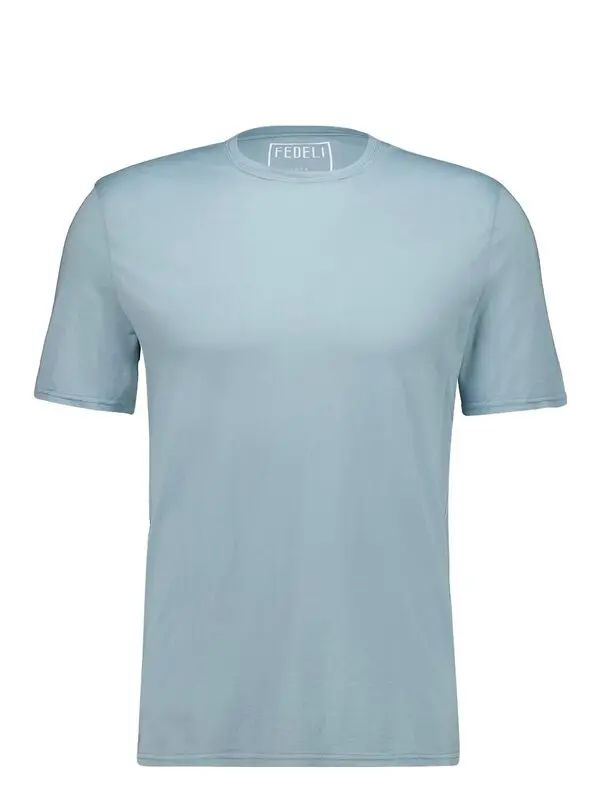 Fedeli Light Cyan Knitted Cotton T-shirt - Blue