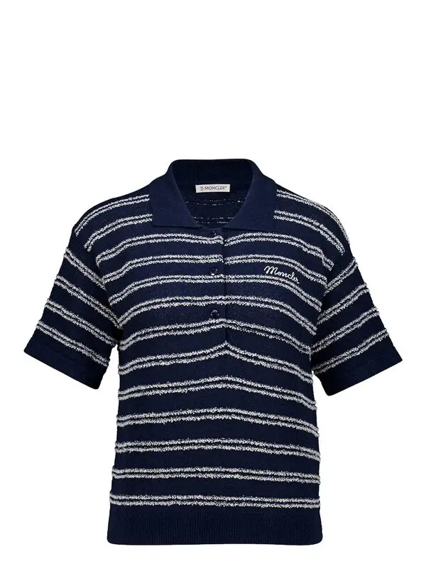 Moncler Cotton Blend Bouclé Polo Shirt - Blue