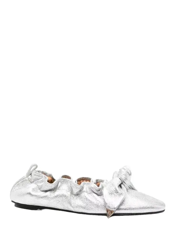 Toga Metallic Cracked Bow Ballet Flats - Silver