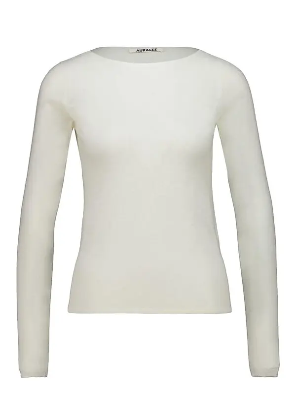 Auralee Cashmere Boat Neck Knit - White