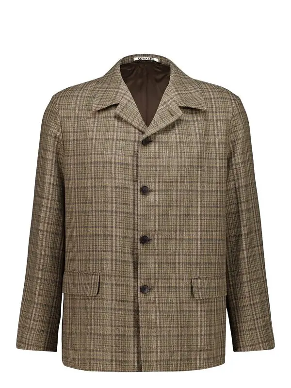 Auralee Silk Linen Check Jacket - Brown