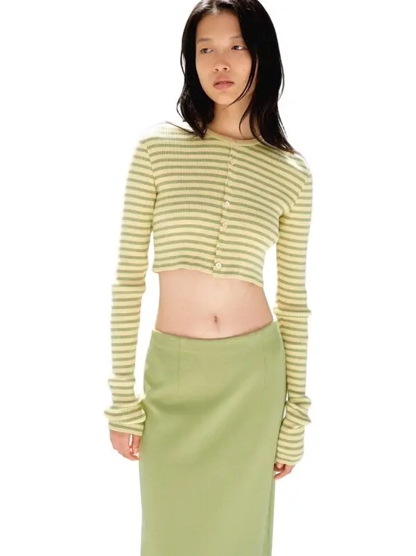 Auralee Striped Cropped Cotton Rib Cardigan - Green