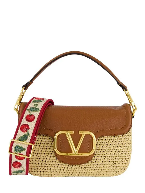 Valentino Garavani Raffia And Leather Shoulder Bag - Beige