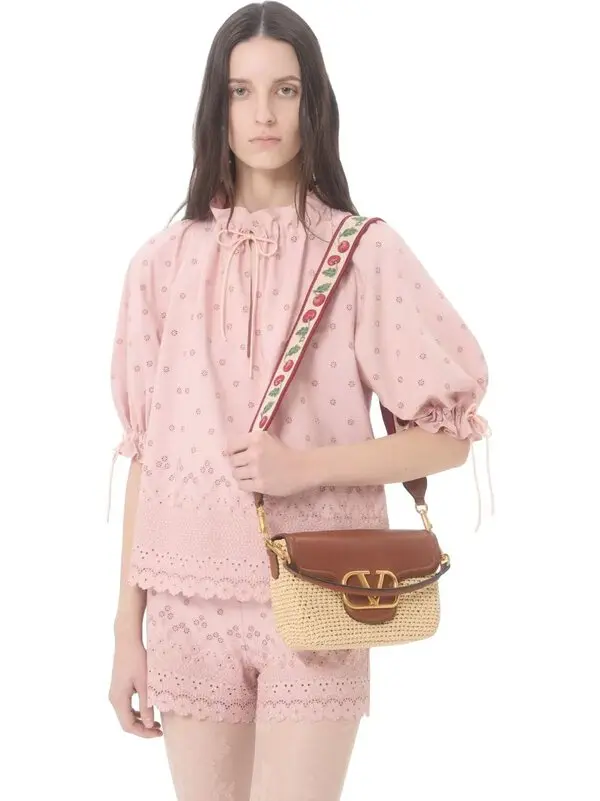 Valentino Garavani Raffia And Leather Shoulder Bag - Beige