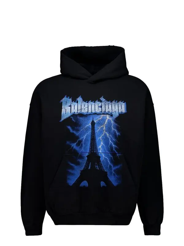 Balenciaga Paris Thunderstorm Cotton Sweatshirt - Black