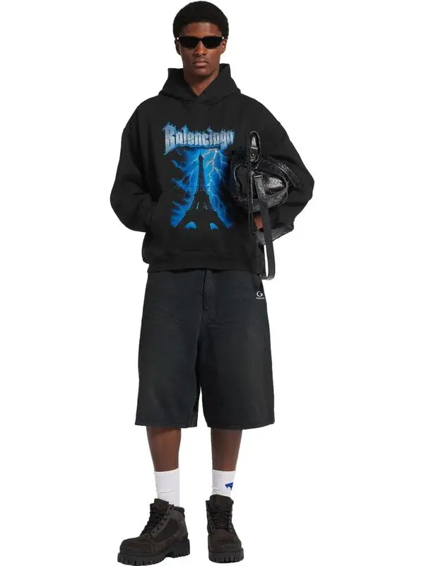 Balenciaga Paris Thunderstorm Cotton Sweatshirt - Black