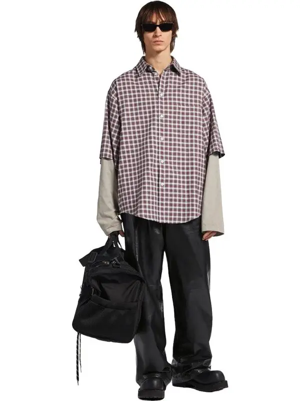 Balenciaga And Navy Checked Hybrid Shirt - Red