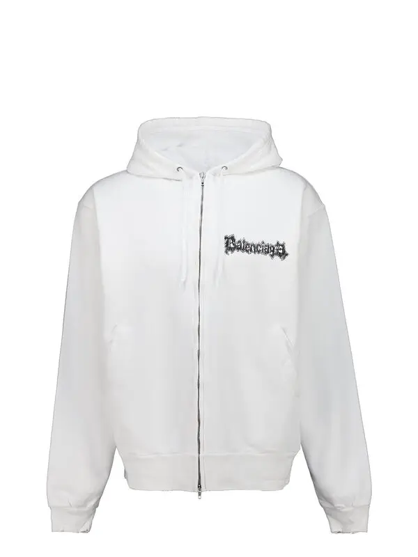 Balenciaga Cotton Couture Zip-up Hooded Sweatshirt - White