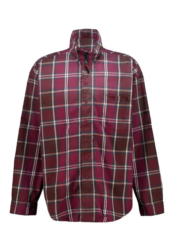 Balenciaga Checked Zip-up Shirt - Burgundy