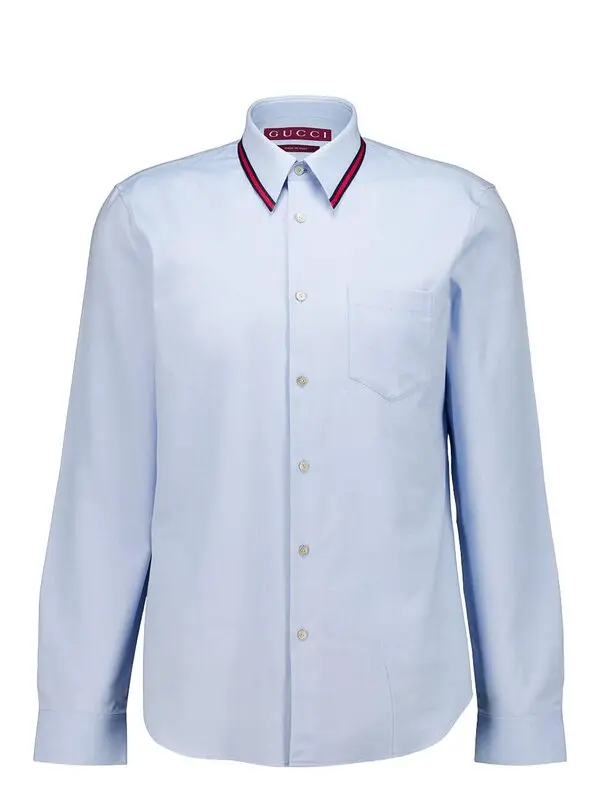 Gucci Pale Oxford Cotton Shirt With Web Collar - Blue