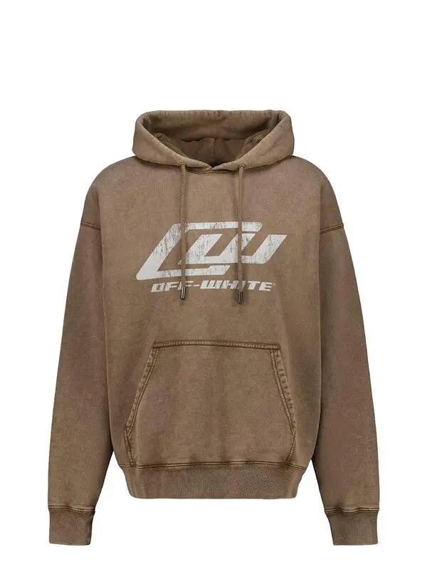 Off-White Racing Cotton Hooded Sweatshirt - Brown