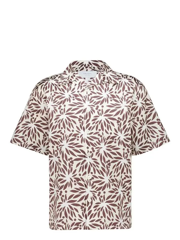 Prada Tan And White Printed Cotton Bowling Shirt - Brown