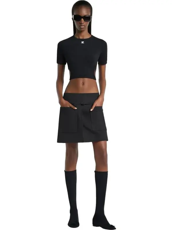COURREGES Cut-out Ribbon Cropped T-shirt - Black