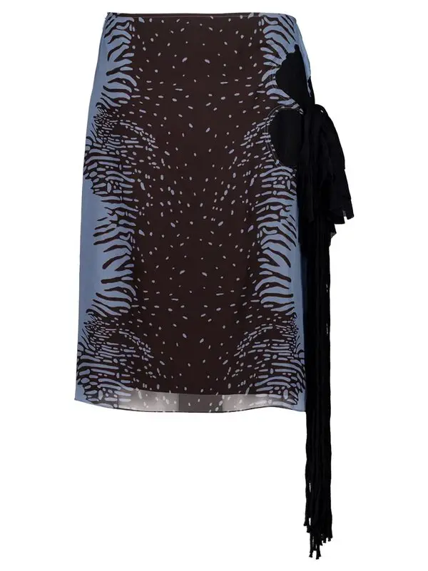 FERRAGAMO Silk Animal Print Skirt - Blue