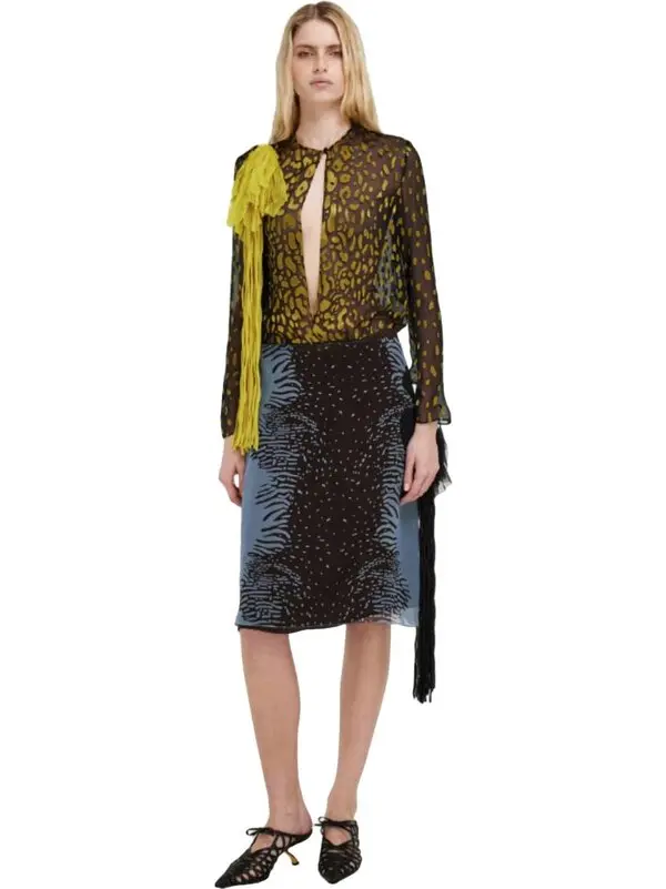 FERRAGAMO Silk Animal Print Skirt - Blue