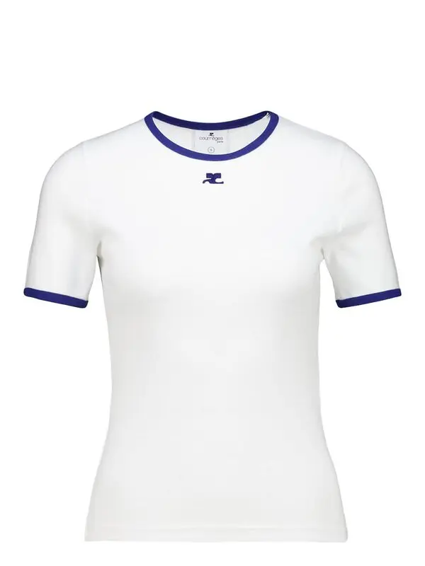 COURREGES Contrast Trim Cotton T-shirt - Blue