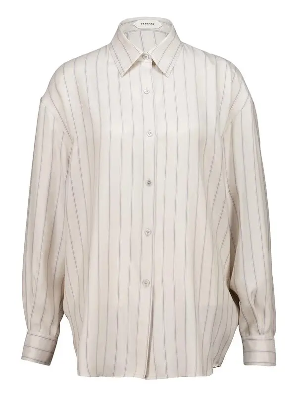 Versace Striped Silk Twill Oversized Shirt - Beige