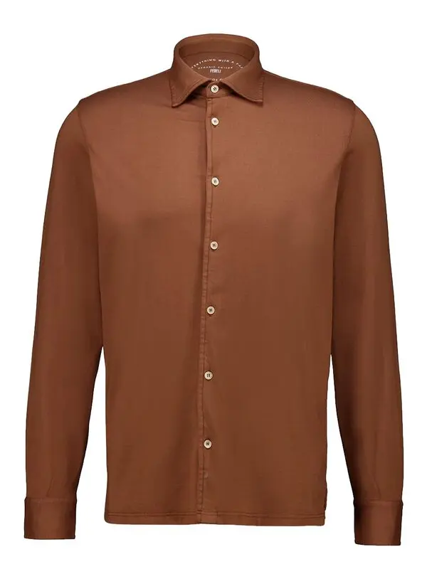 Fedeli Sienna Knitted Cotton Long Sleeve Shirt - Brown