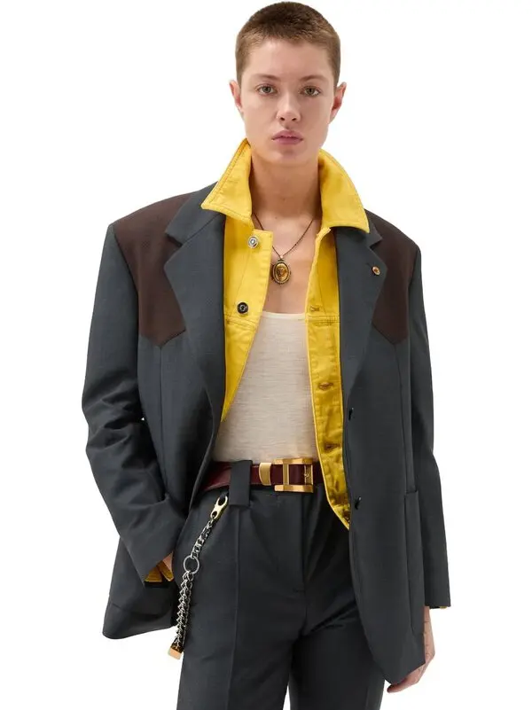 Versace Wool-mohair Blend Single-breasted Blazer With Contrast Panels - Grey