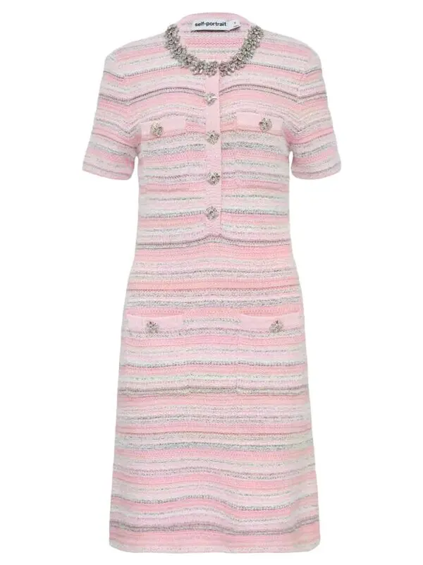 SELF-PORTRAIT Textured Knit Mini Dress - Pink