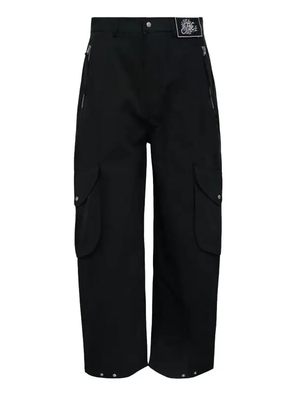 JUNTAE KIM Artisanal Petal Pocket Cotton Cargo Trousers - Black