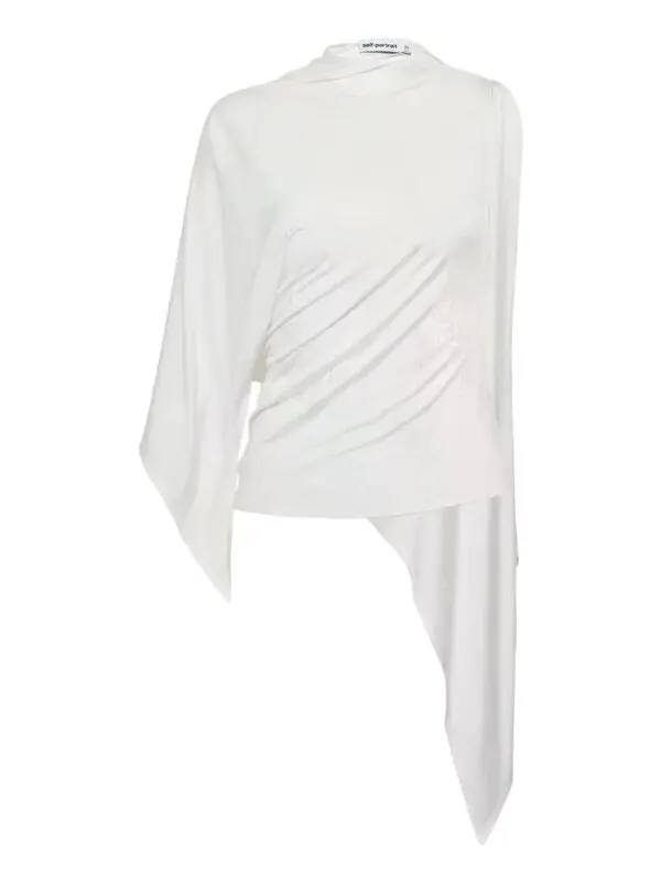 SELF-PORTRAIT Draped Relaxed-fit Top - White