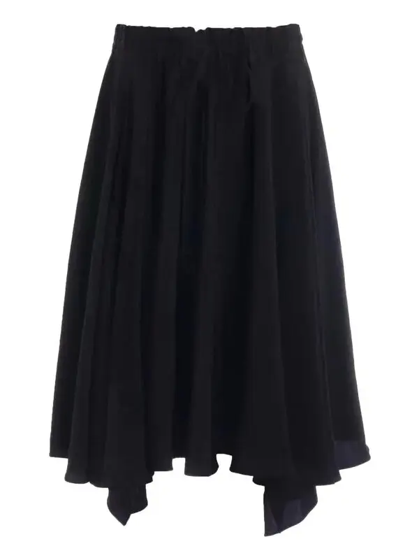 Y’s Asymmetric Hem Flared Midi Skirt - Black
