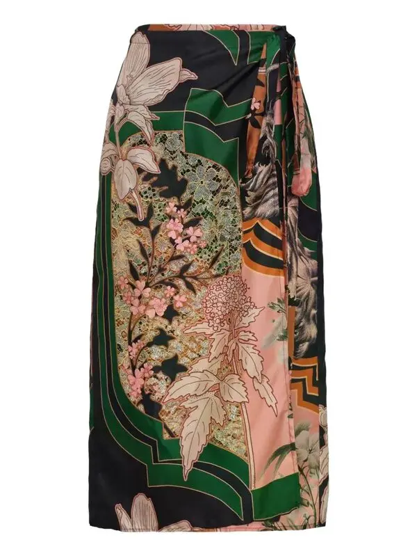 Biyan Mix-print Midi Wrap Skirt - Black