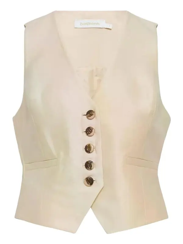 Zimmermann Luna Buttoned V-neck Waistcoat - Neutrals