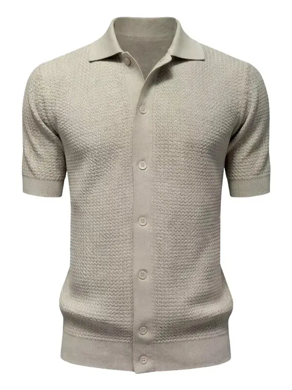 FILIPPO DE LAURENTIIS Textured Short-sleeve Cotton Shirt - Neutrals