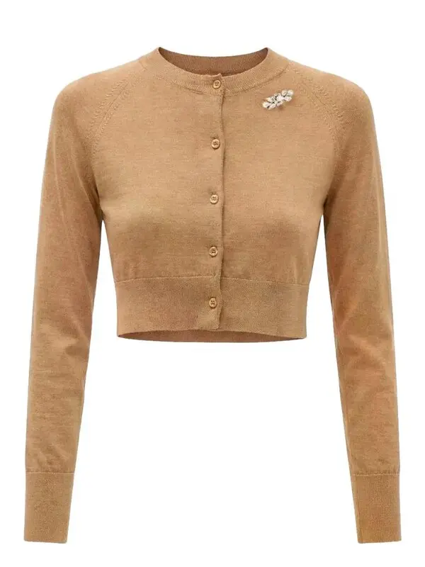 Simone Rocha Pearl-embellished Cropped Cardigan - Brown