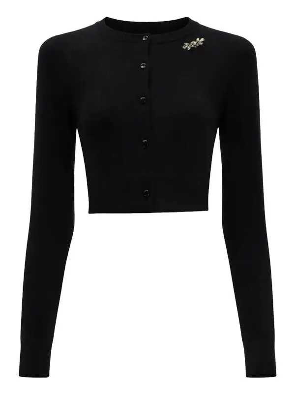 Simone Rocha Pearl-embellished Cropped Merino Cardigan - Black