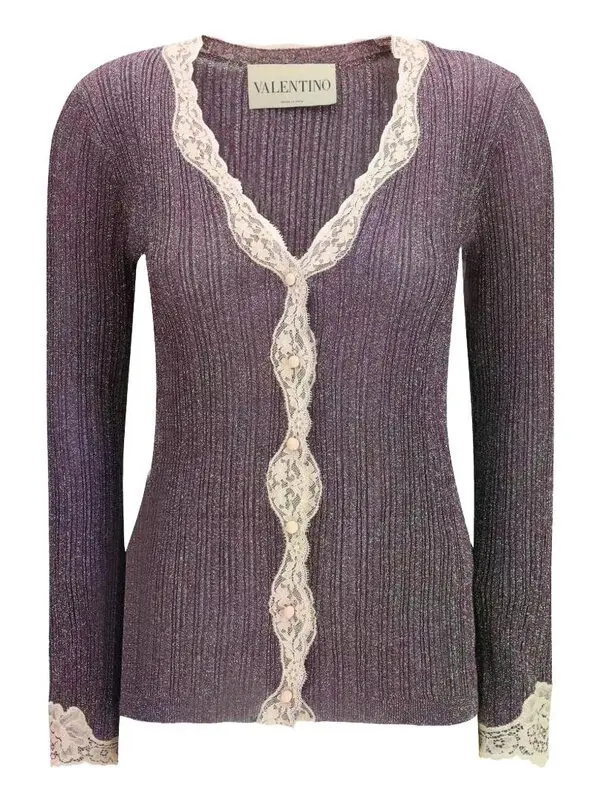 Valentino Garavani Lace-trim Cardigan - Purple