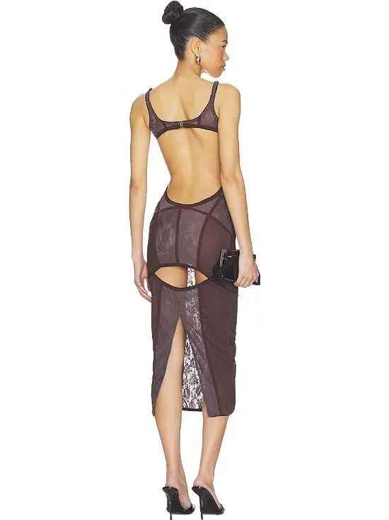 Attico Midi Lace Dress - Brown