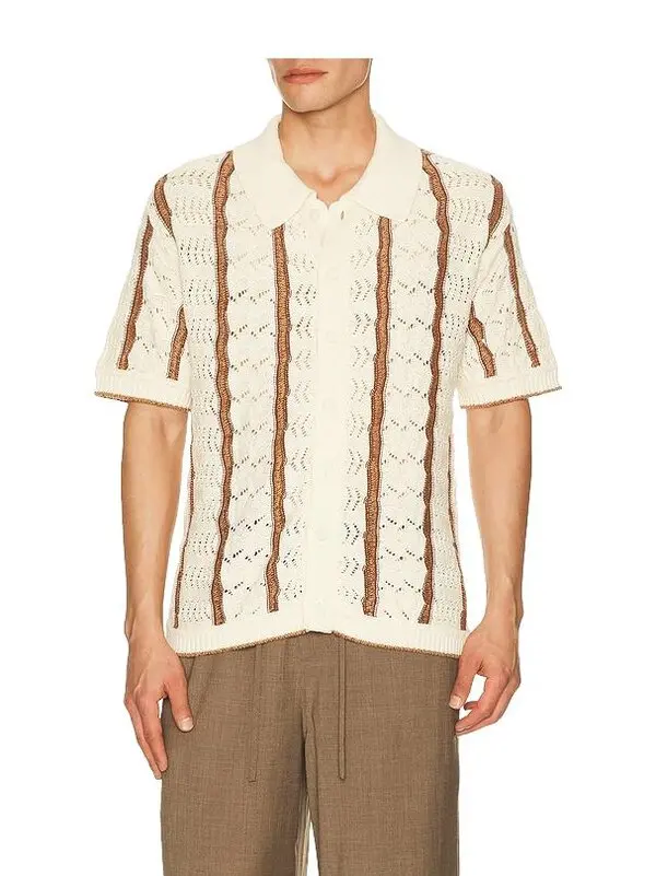 Central Park West Novelty Stitch Button Down Shirt In . Also - Brown