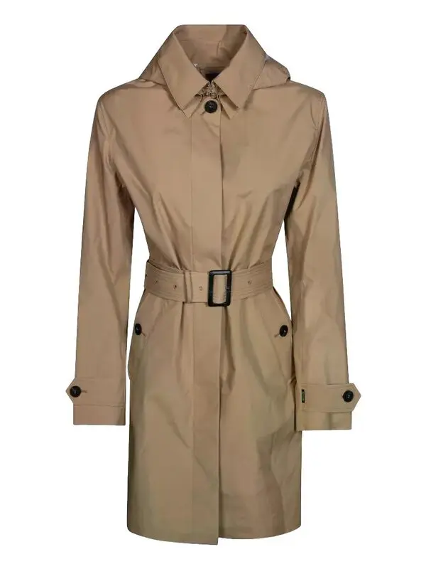 SAVE THE DUCK Belted Hooded Trench Coat - Neutrals