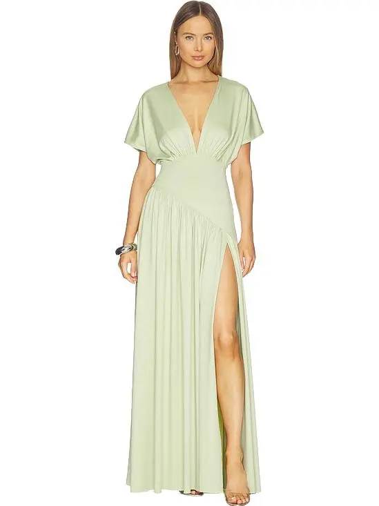 Delfi Maxi Dress With Tie Back And Side Slit - Sage