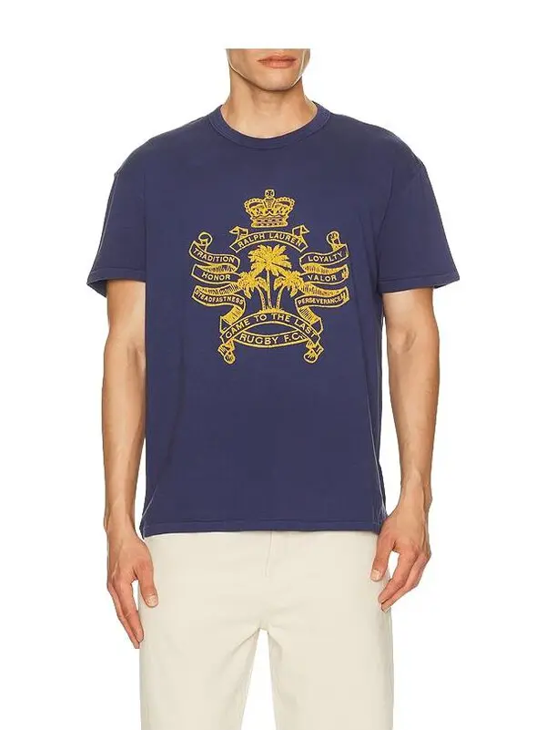 Polo Ralph Lauren Short Sleeve Uneven Jersey Rugby F.c. Graphic Printed T-shirt In . Also - Navy
