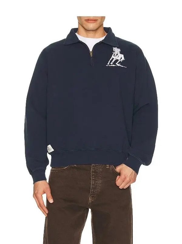 ONE OF THESE DAYS Quarter Zip Fleece With Embroidered Horse - Blue