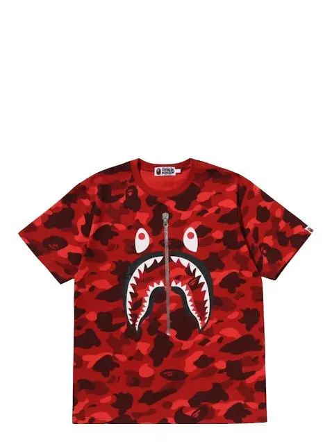 A BATHING APE Camo Shark Tee Shirt - Red