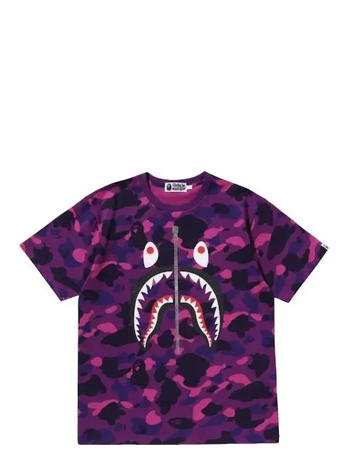A BATHING APE Camo Shark Tee Shirt - Purple