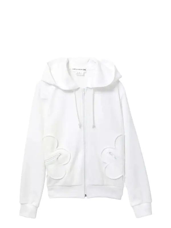 Comme Des Garçons Floral Appliqué Zip-up Hoodie - White
