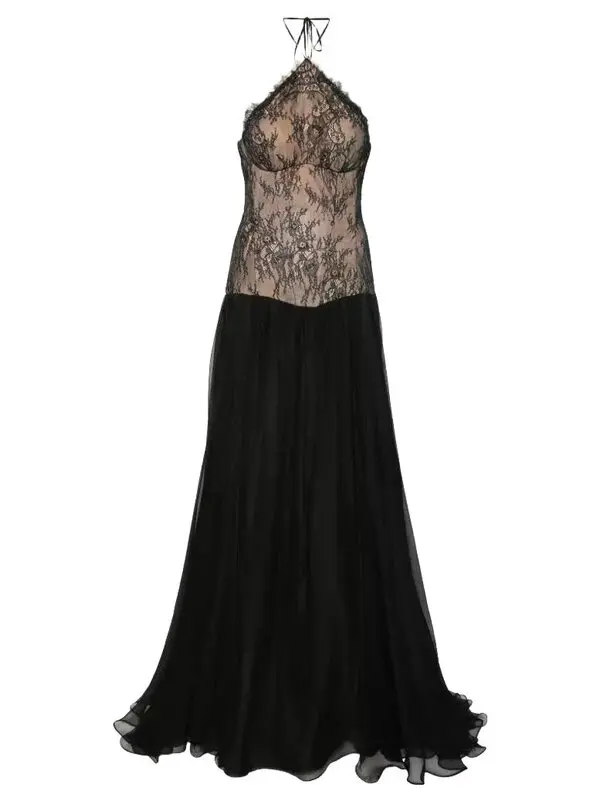 M.MARQUISE Selena Lace Halterneck Maxi Dress - Black