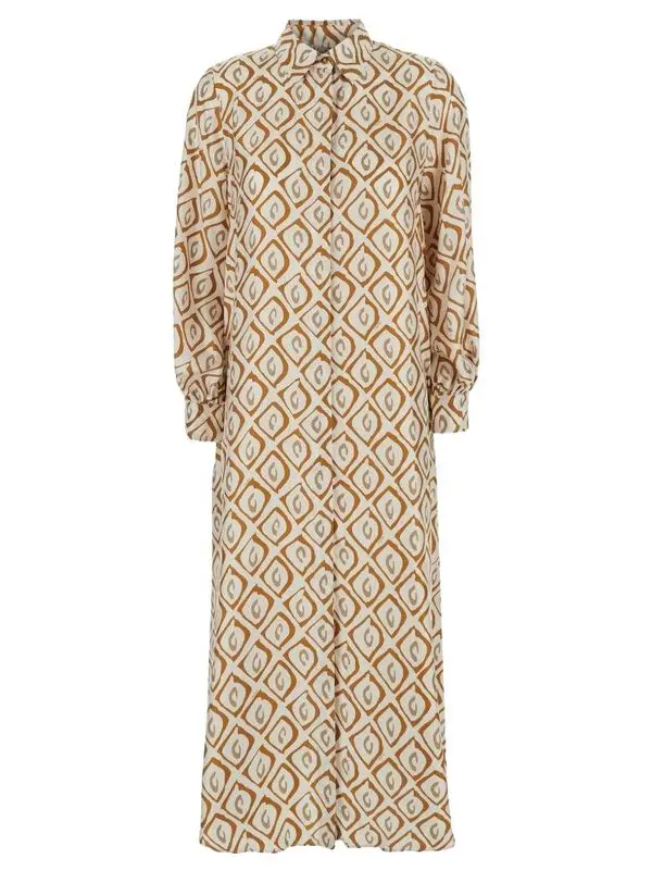 Max Mara Printed Silk Maxi Dress - Beige